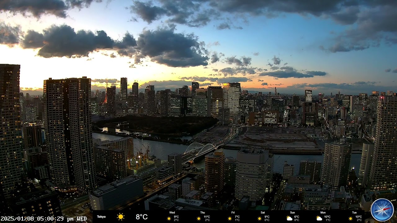 4K 東京 ライブカメラ Kachidoki sunset view Tokyo Live camera - Night - ECHO TRIP