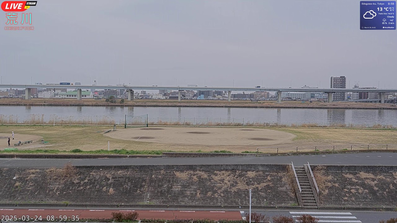 [2025-03-24 6:00～]荒川 土手 東京ライブカメラ 4K Tokyo Live Camera Arakawa River ...